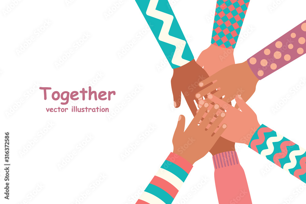 Together template landing page. Team building. Group people putting ...