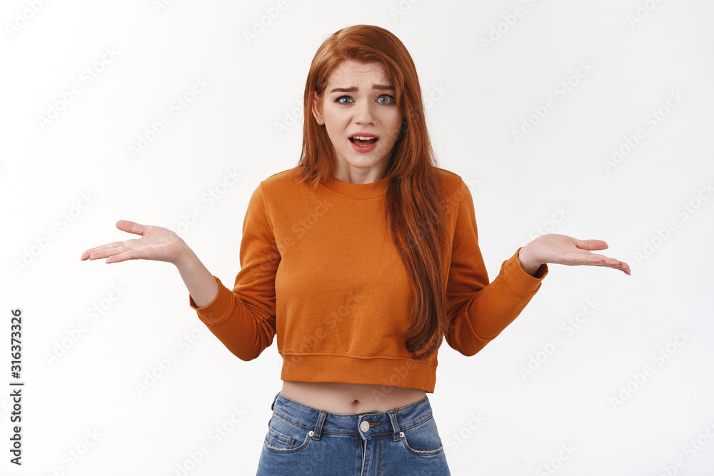 What I do wrong. Confused annoyed redhead girlfriend complaining ...
