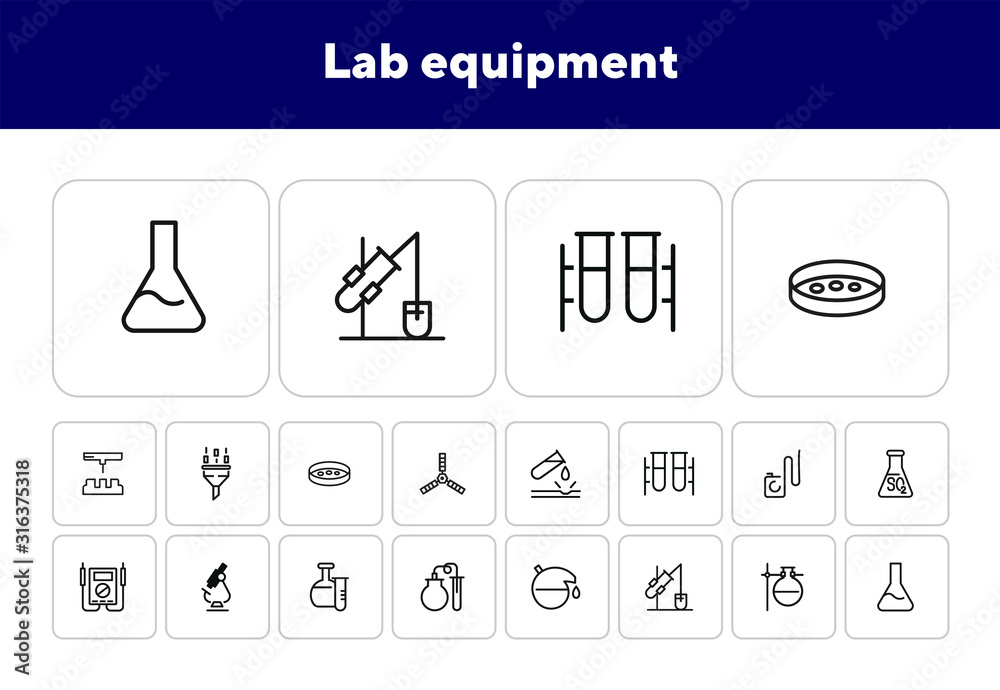 Lab equipment line icon set. Laboratory, beaker, microscope. Chemistry ...