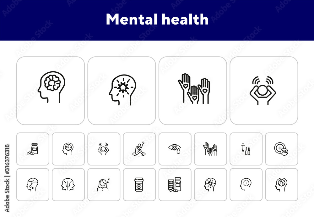 Mental health icon set. Psychology concept. Vector illustration can be ...