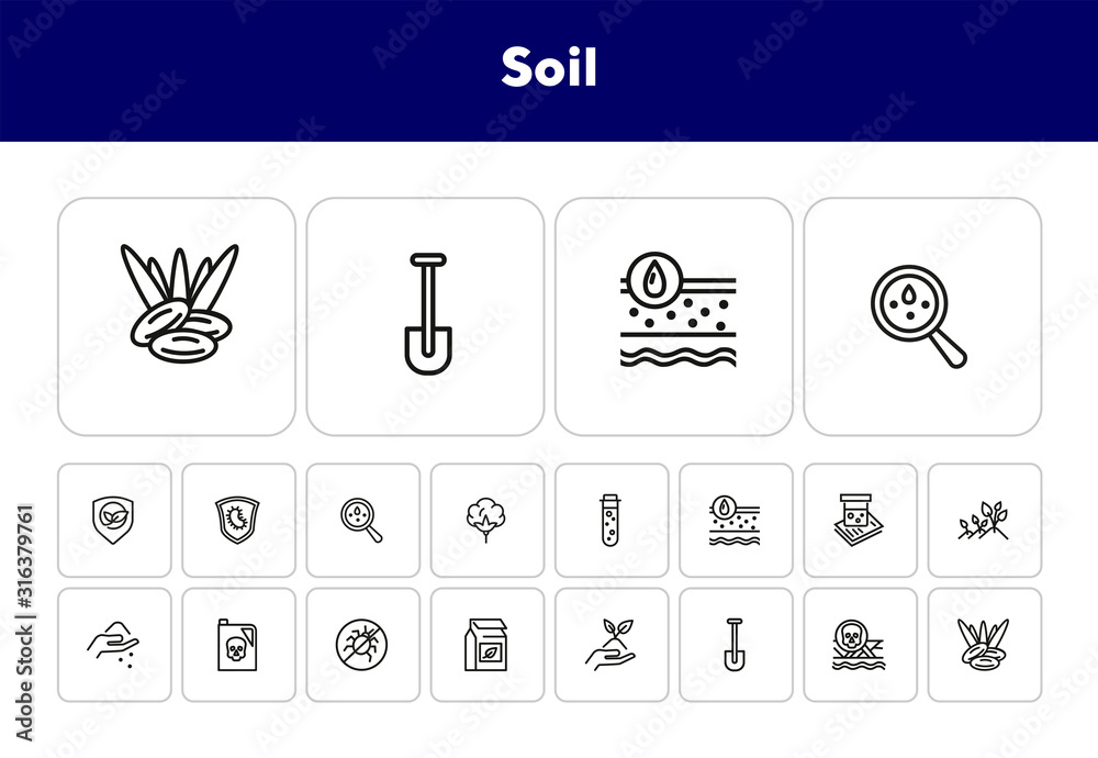 Soil icon set. Line icons collection on white background. Gardening ...