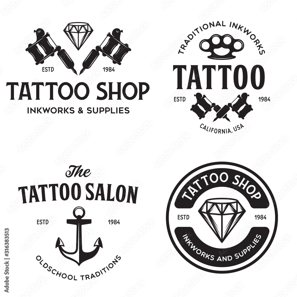 Vector tattoo studio logo templates on white background. Cool retro ...
