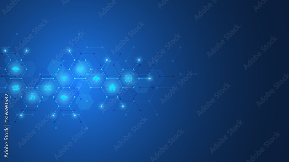 Technology background with flat icons and symbols. Concept and idea for ...