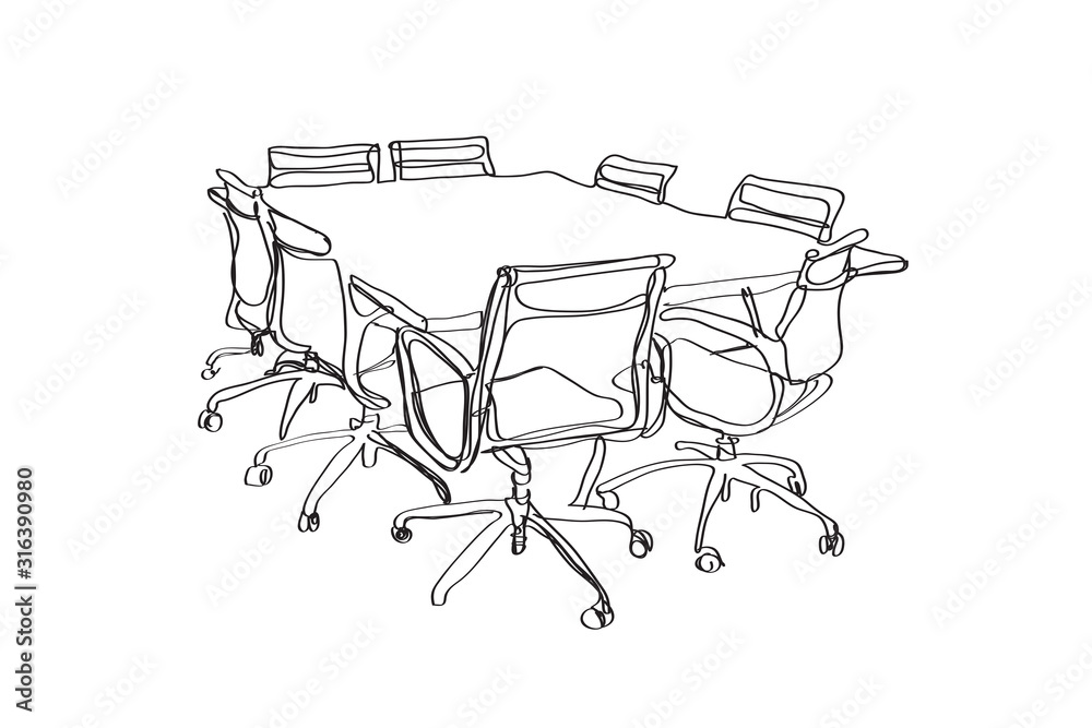 line drawing meeting room ,hand drawn letter Stock Vector | Adobe Stock