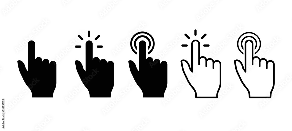 Vector hand cursors icons click set Stock Vector | Adobe Stock