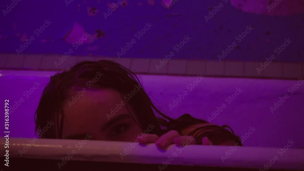 Close Up Of Young Woman Taking Shower In Slow Motion Closeup Wet Woman