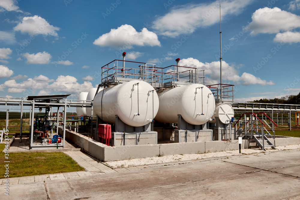 Gas industry. Tanks for storing liquefied gas and gas condensate at a ...