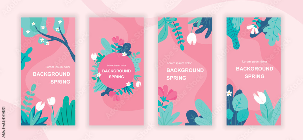 Spring plants social media stories design templates vector set ...