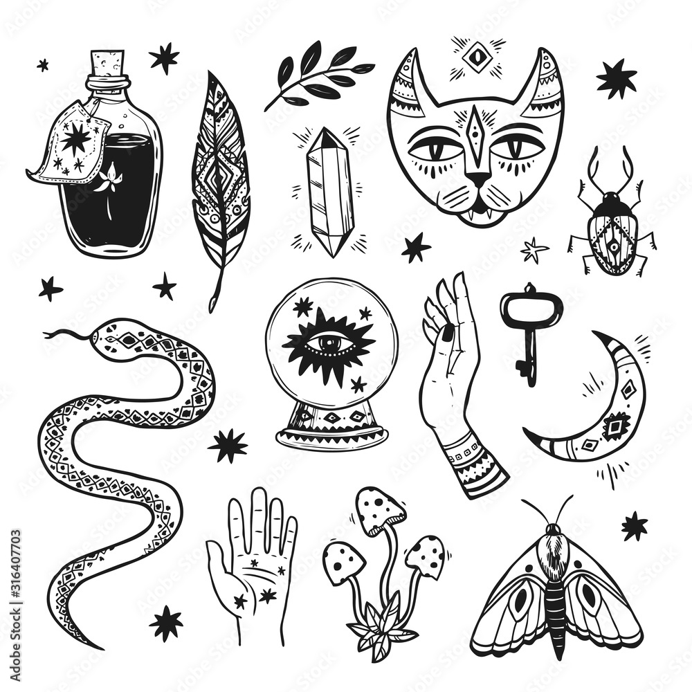 Magic elments. Hand drawn vector illustration sacred symbol. Stock ...