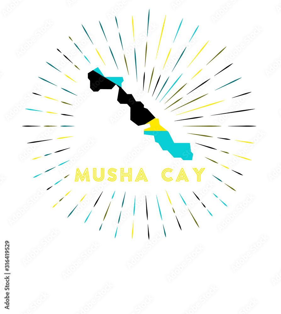 Musha Cay sunburst badge. The island sign with map of Musha Cay with ...