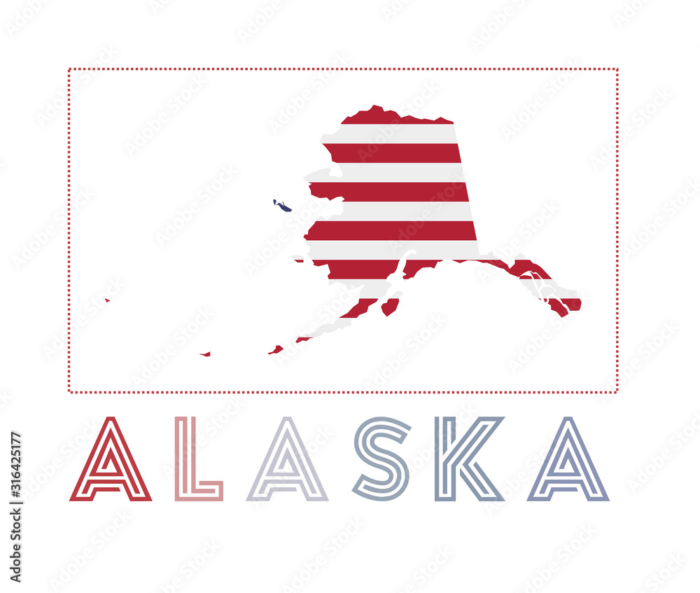 Alaska Logo. Map of Alaska with us state name and flag. Charming vector ...