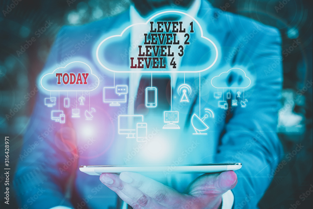 Text sign showing Level 1, 2, 3 and 4. Business photo text Steps levels ...