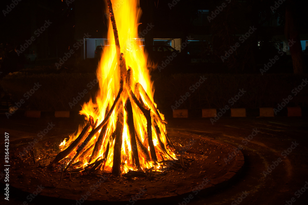Giant bon fire lit for the festival of Lohri Stock Photo | Adobe Stock