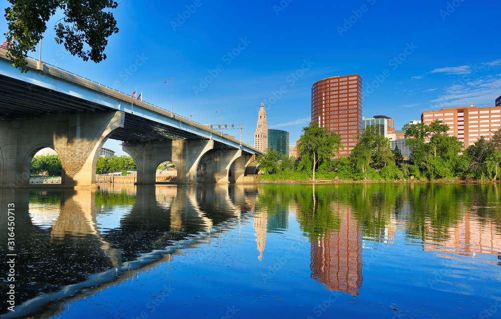 Beautiful sunrise over Connecticut River at Hartford Connecticut. Photo ...