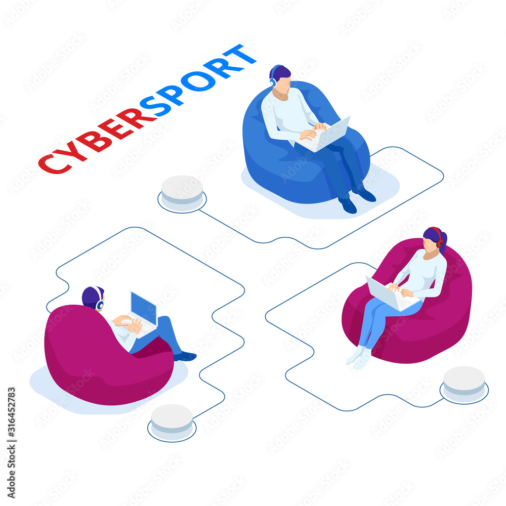 Isometric Cybersports competition. Cybersport arena with gamers. Online ...
