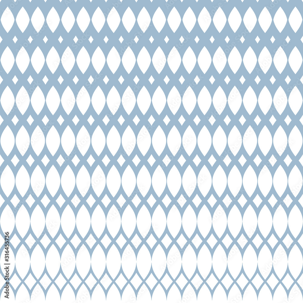 Vector halftone seamless pattern. Elegant white and blue abstract geometric texture with mesh ...