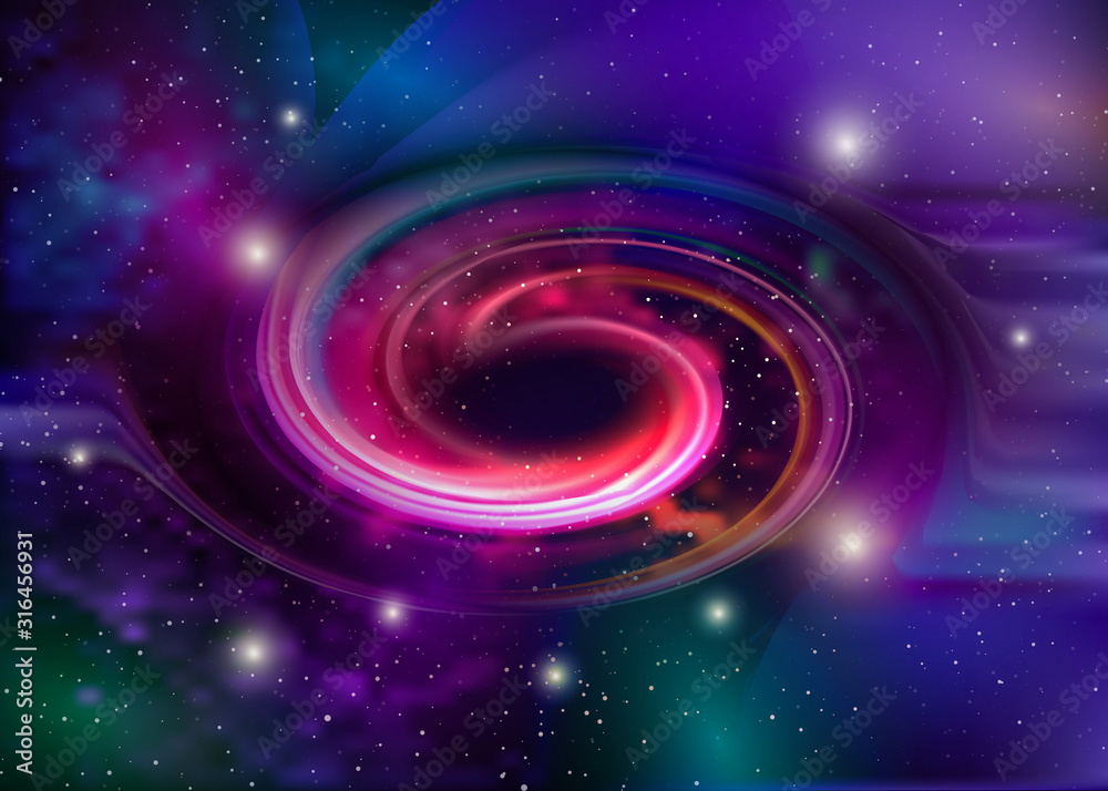 Black hole, vector spiral galaxy space. Star field in space and a ...