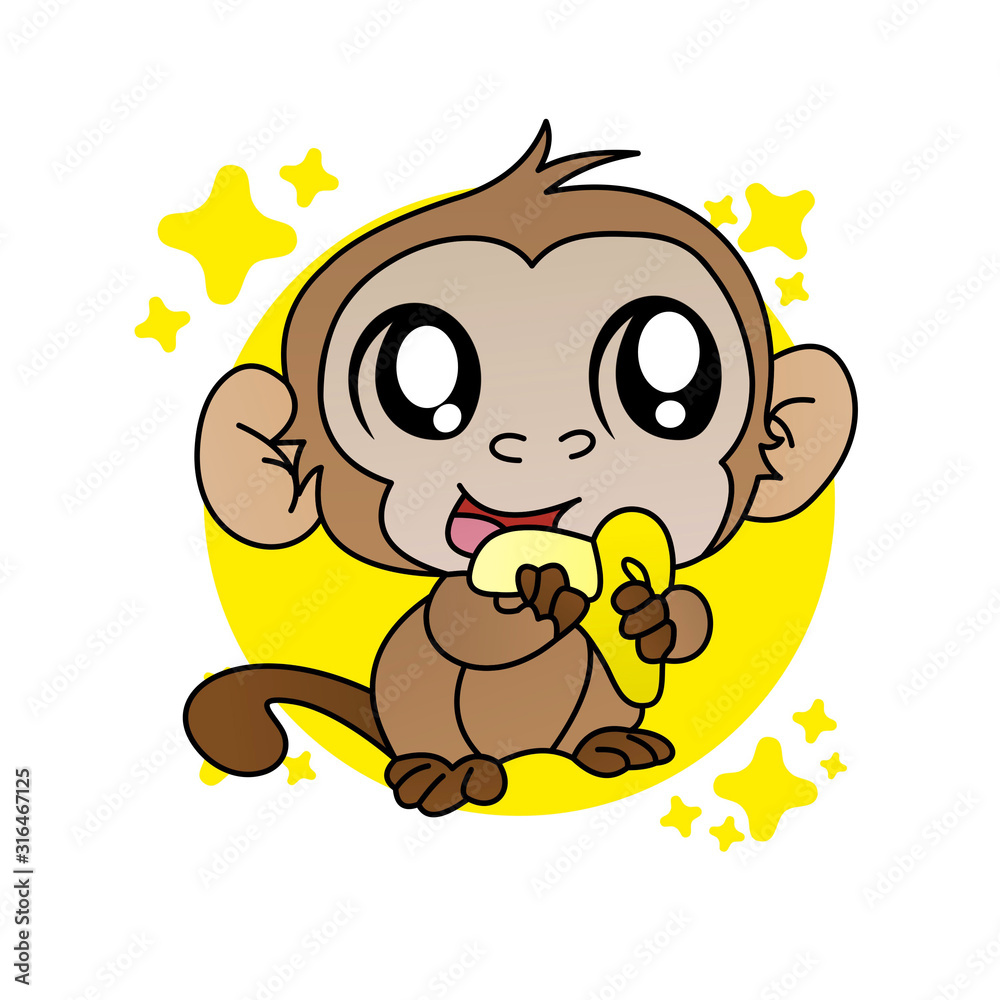 Cute Cartoon Monkeys With Bananas