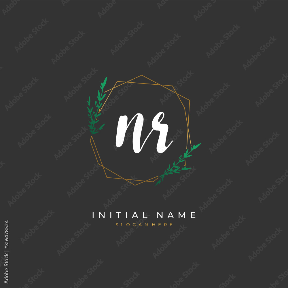 Handwritten initial letter N R NR for identity and logo. Vector logo ...