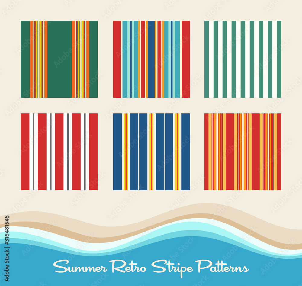 Set of 6 summer retro striped patterns similar to stripes of awnings ...