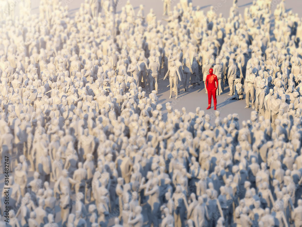 3d render successful leadership red people outstanding frome the white ...