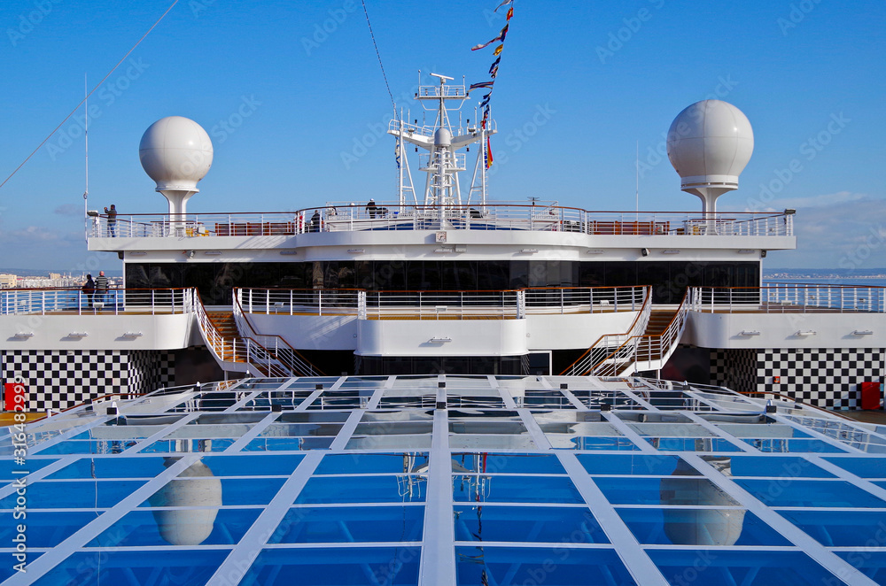 Close up and detail of retractable or sliding roof of solarium and ...