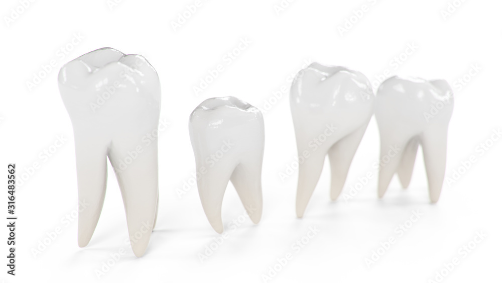 3d illustration Healthy teeth isolated on white background. Set of ...