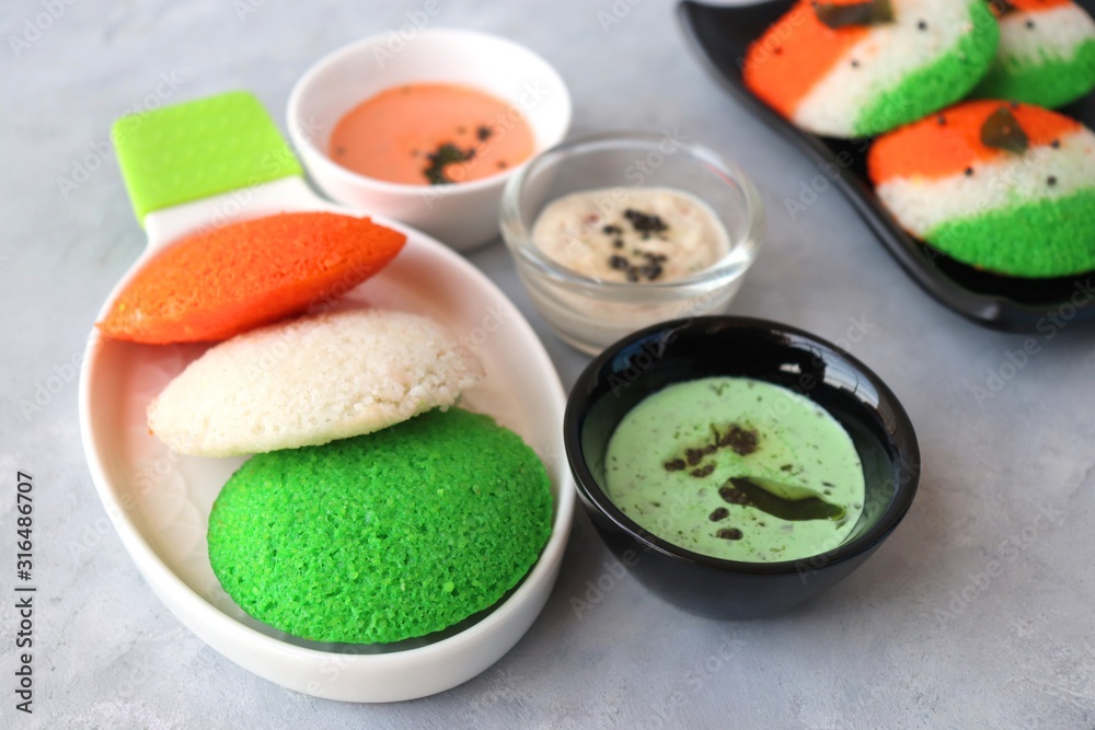 Tiranga Idli or Tricolor Idly cooked in Indian National Flag colors ...