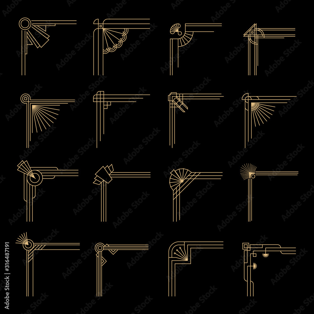 Art deco style corner set with golden lines on dark background - 1920s ...