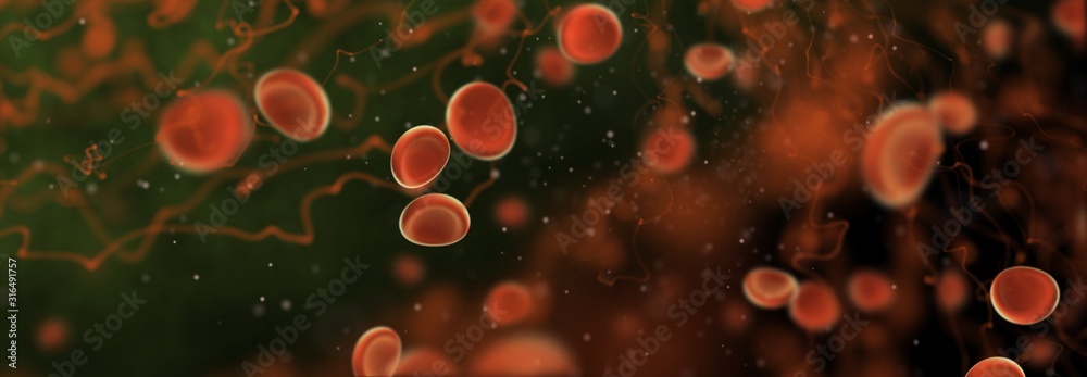3D red blood cells in vein. Antivirus medical healthcare concept ...