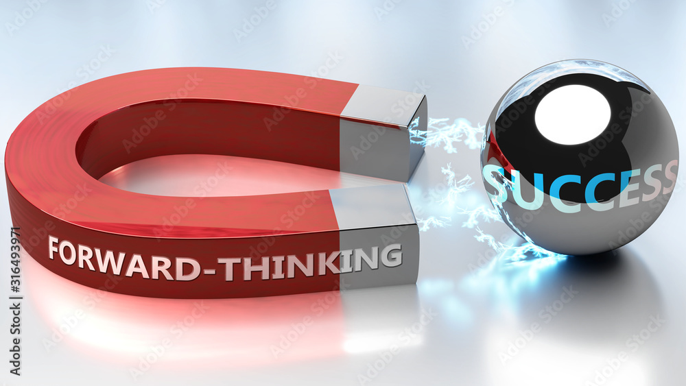 Forward thinking helps achieving success - pictured as word Forward ...
