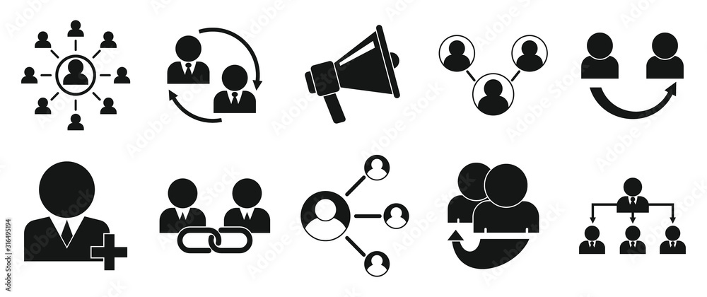 Referral program icons set. Simple set of referral program vector icons ...