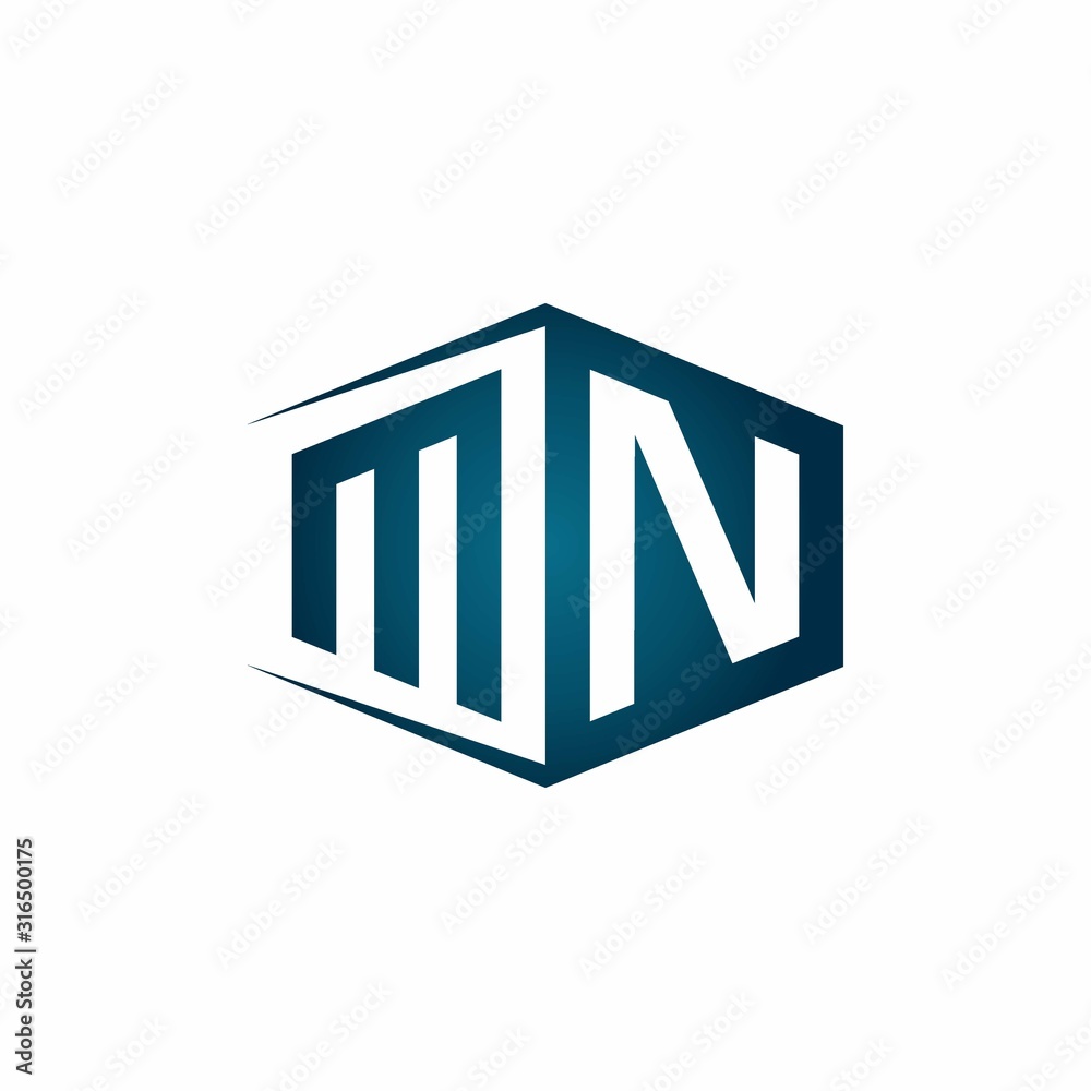 MN monogram logo with hexagon shape and negative space style ribbon ...