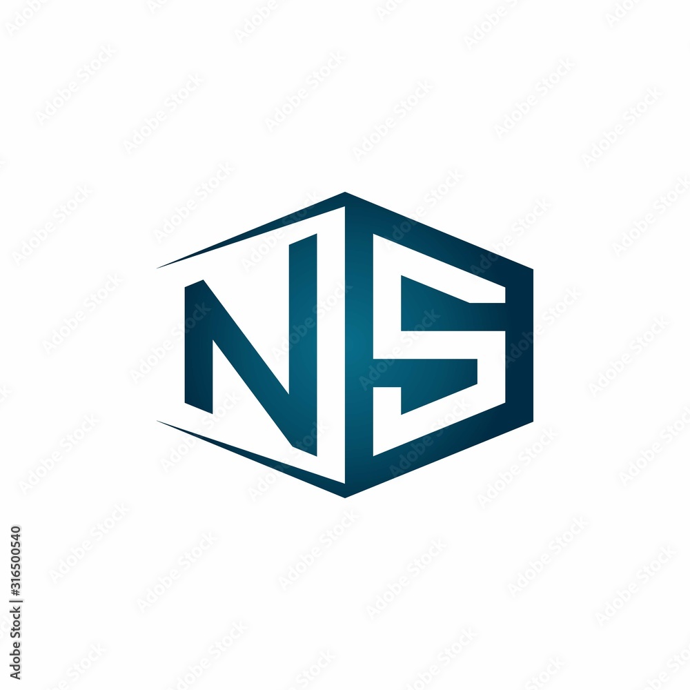 NS monogram logo with hexagon shape and negative space style ribbon ...