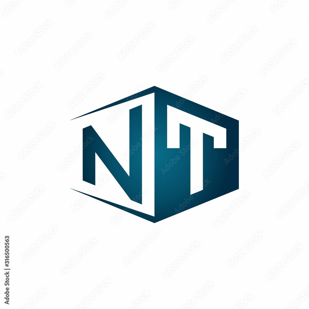 NT monogram logo with hexagon shape and negative space style ribbon ...
