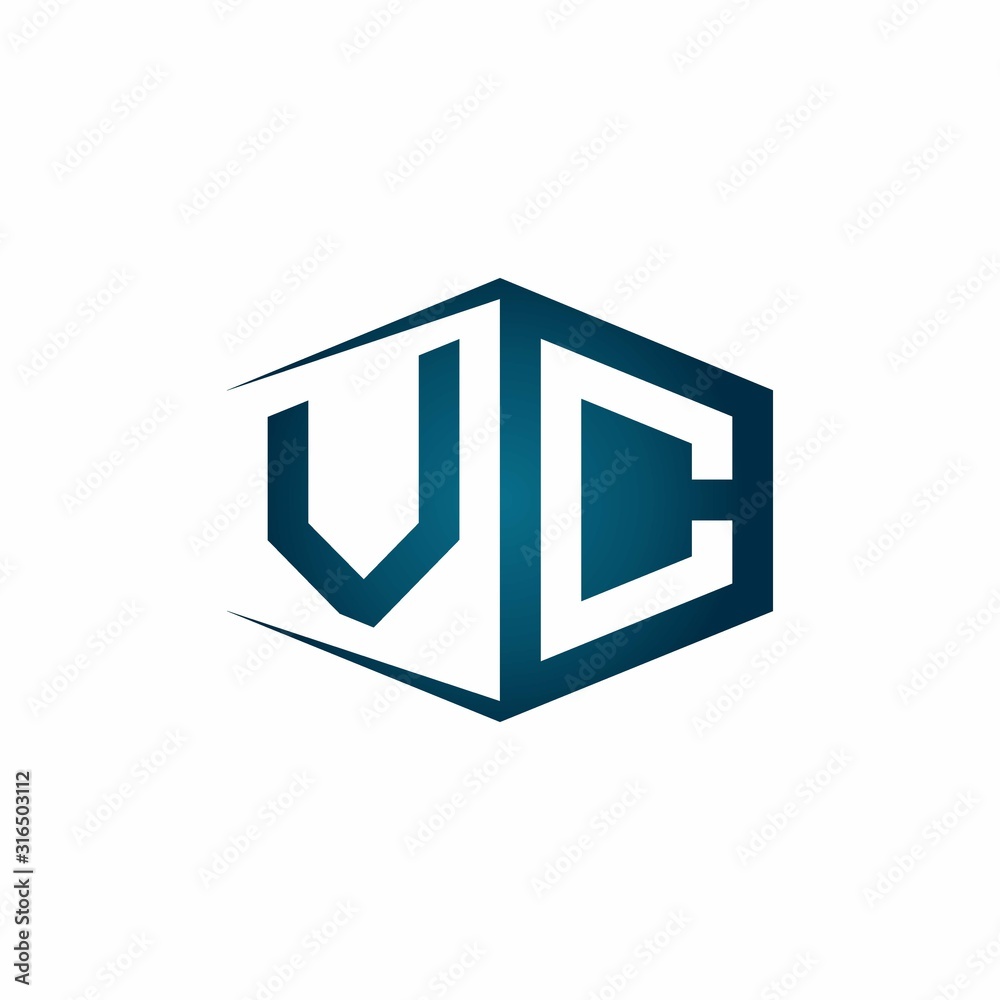 VC monogram logo with hexagon shape and negative space style ribbon ...