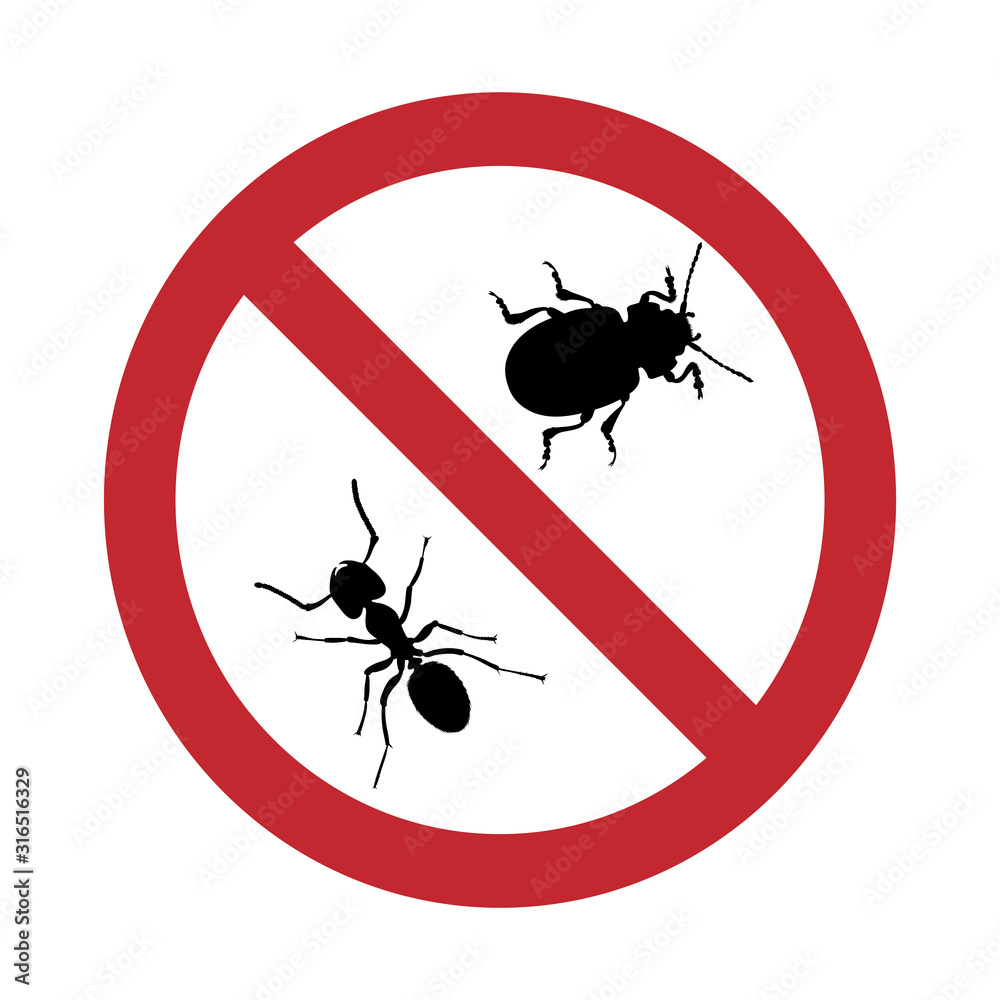 Vector silhouette no beetle and ant mark on white background. Symbol of ...