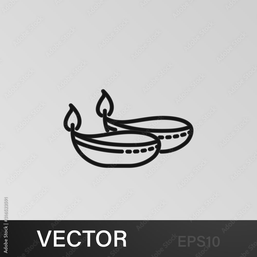 Diwali diya oil lamps icon on white background. Diwali Hindu festival ...