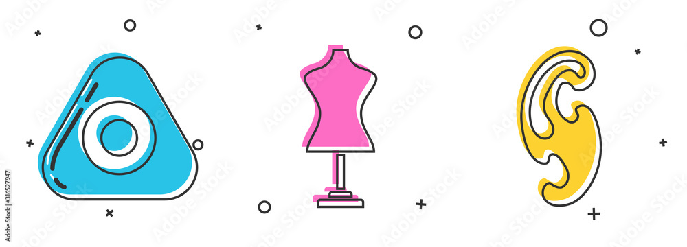 Set Sewing chalk, Mannequin and French curves icon. Vector Stock Vector ...