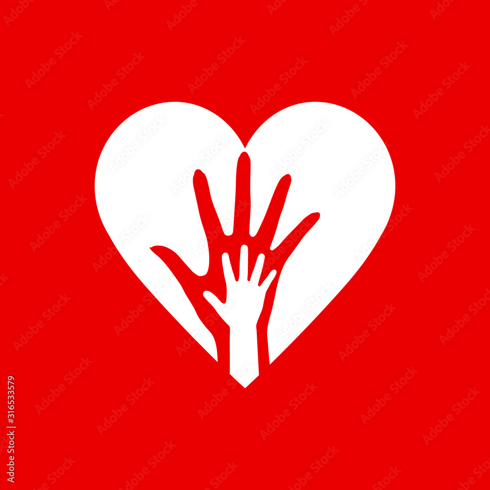 Two Hands in the Heart Icon as Orphan Children Adoption Metaphor ...