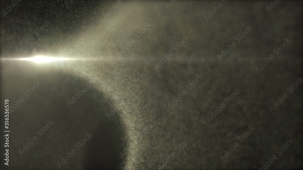 Defocus mysterious sparkling illuminated dust particles floating in the ...