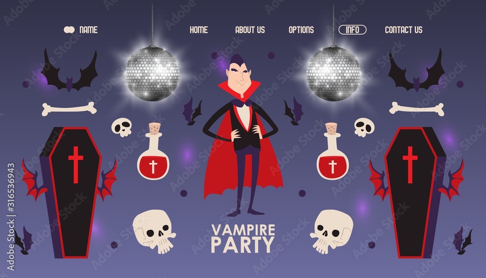 Vampire party invitation, halloween costumes website design, vector ...