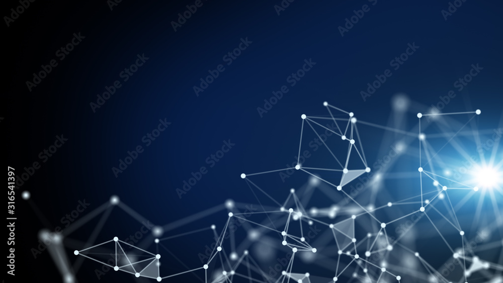 Technology network and communication with line and dot moving with ...