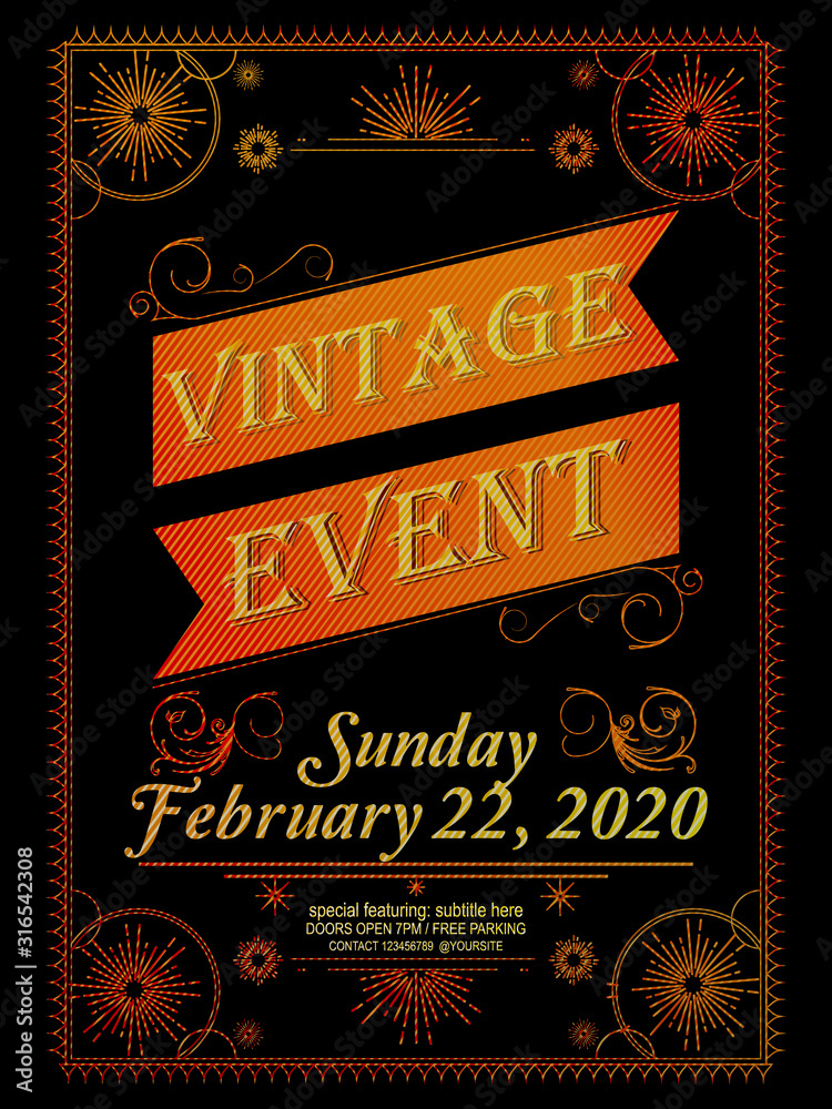 Vintage event art deco luxury party invitation design template with ...