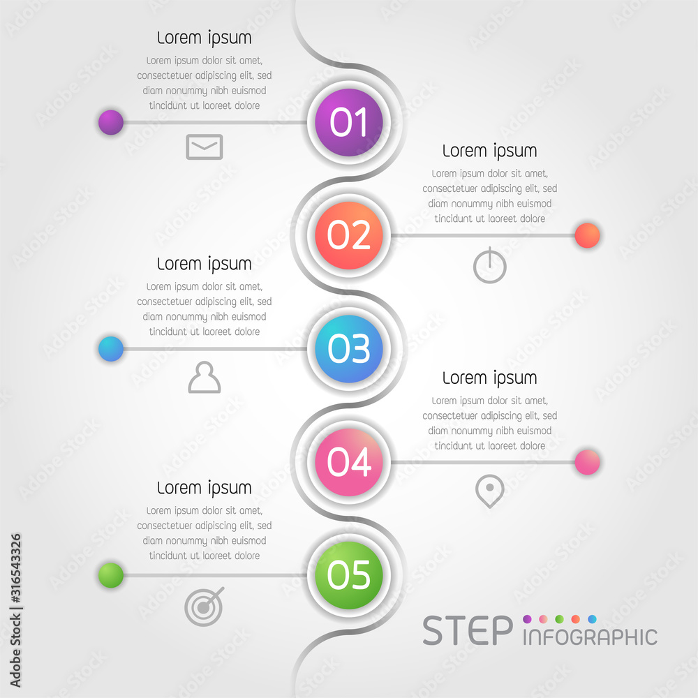 5 steps process color elements infographic vector illustration ...