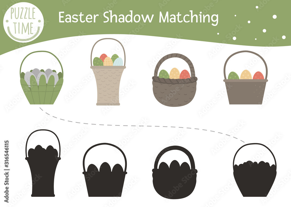 Easter shadow matching activity for children with basket and colored ...