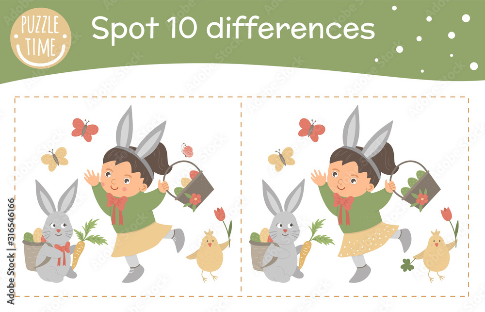 Easter find differences game for children. Spring holiday festive ...