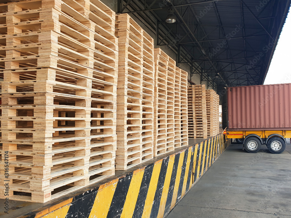 Stack of Wooden Pallets at The Warehouse. Shipping Warehouse Freight ...