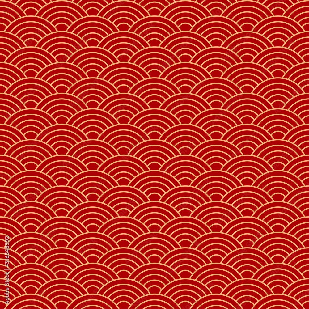 Seamless golden red wave pattern. Chinese and Japanese dragon fish ...