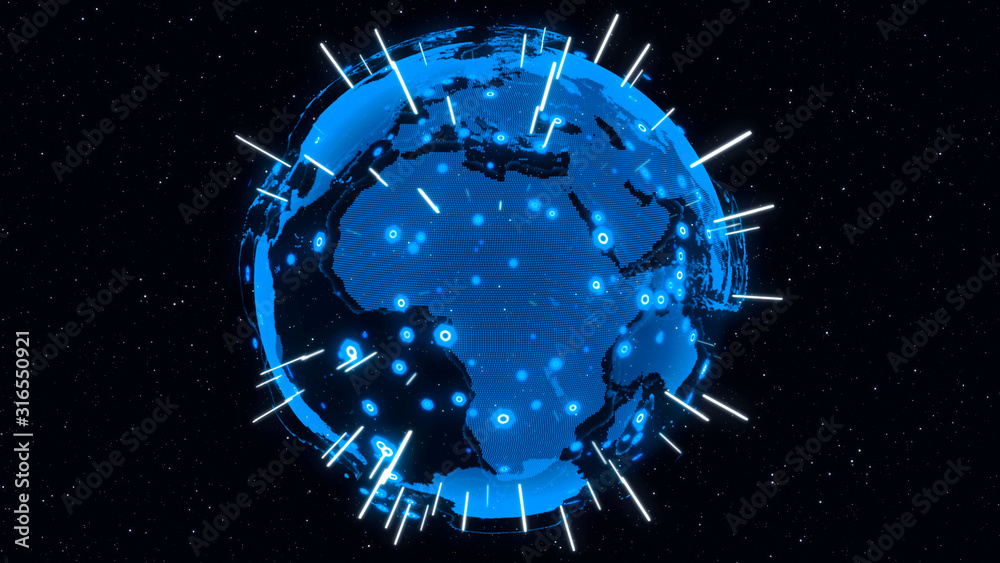 3D Digital Earth shows concept of global network connection of ...